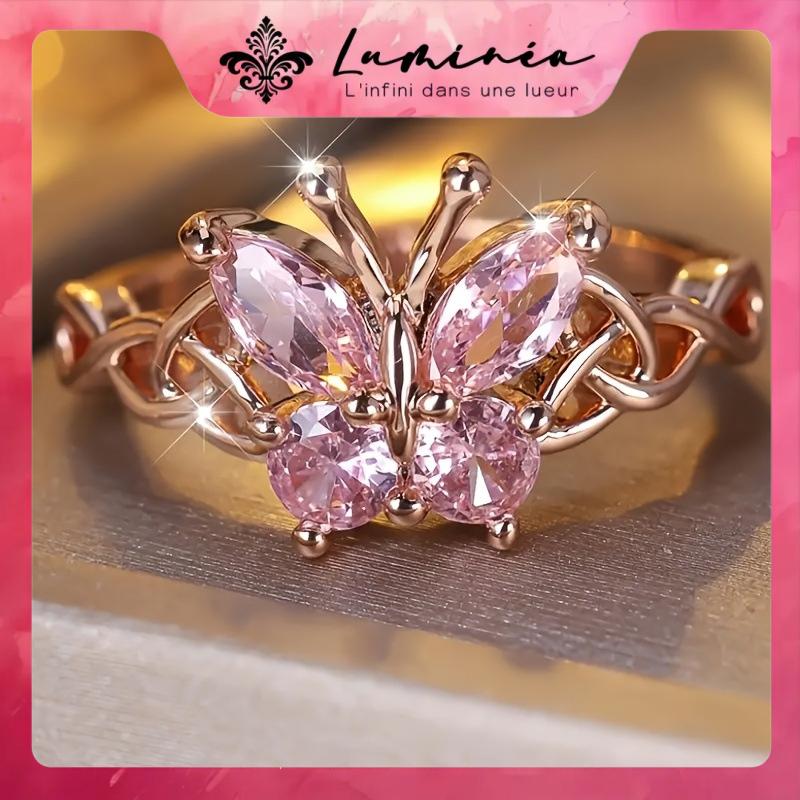 Cincin Rama-rama, Warna Merah Jambu, Barang Kemas Bunga Bergaya ...