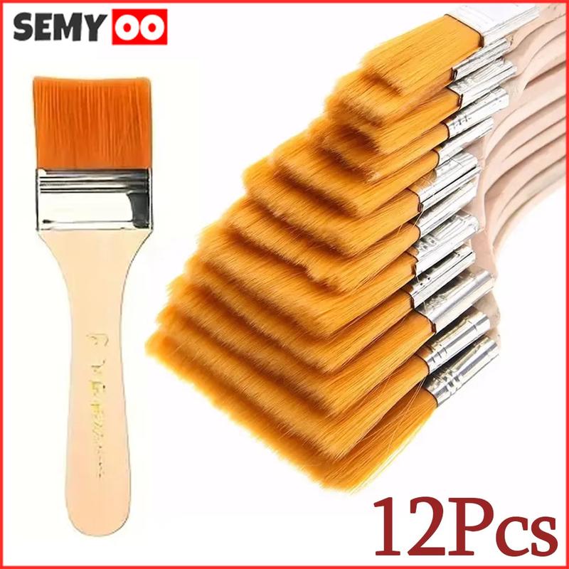 SEMYOO 12pcs/Set Kuas Lukis Lebar Gagang Kayu Kuas Bulu Nylon Kuas ...