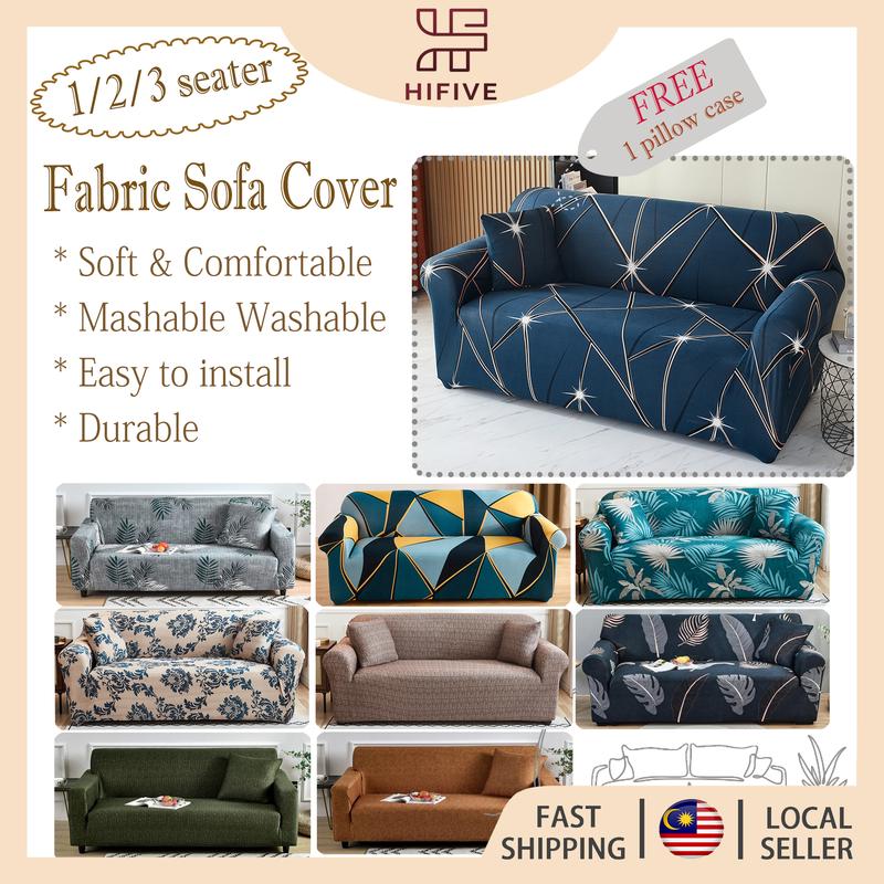 1/2/3 Seater Solid Color Sofa Cover Stretch sarung kusyen Universal ...
