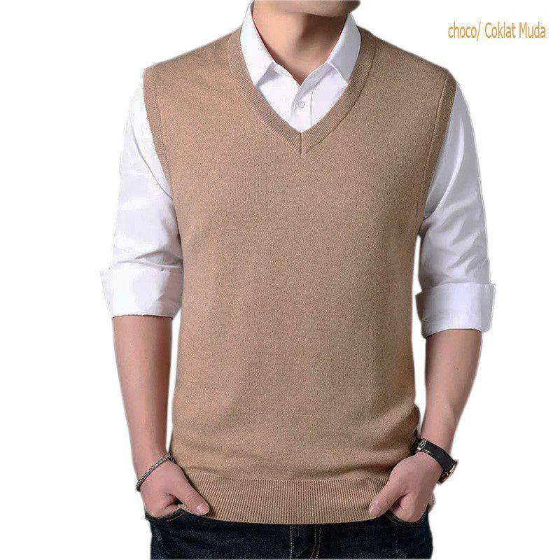 Sweater Berkait, untuk Lelaki, Leher V Nevi, Rompi Sweater Berkait ...
