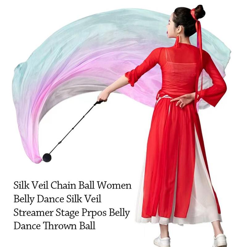 Women Adjustable Belly Dance Thrown Balls Rainbow Silk Veil Stage ...