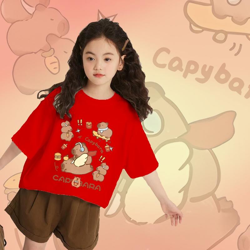 Cute Capybara Printing Kid's T-shirts Boy's Girls' Short Sleeve ...