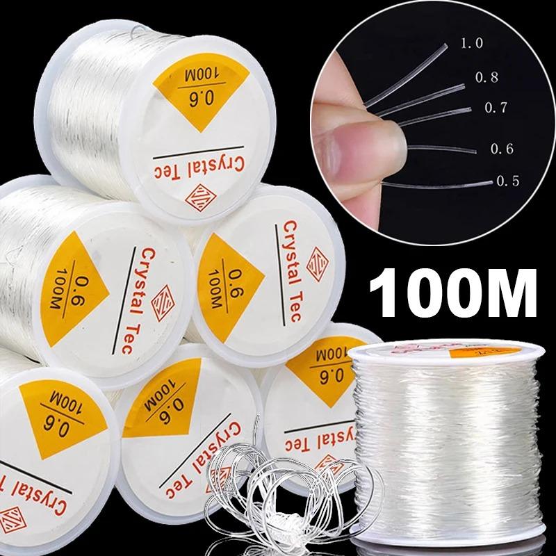 Tali Elastik Lutsinar, Panjang 100M, Tali Manik DIY, Tali Regangan ...