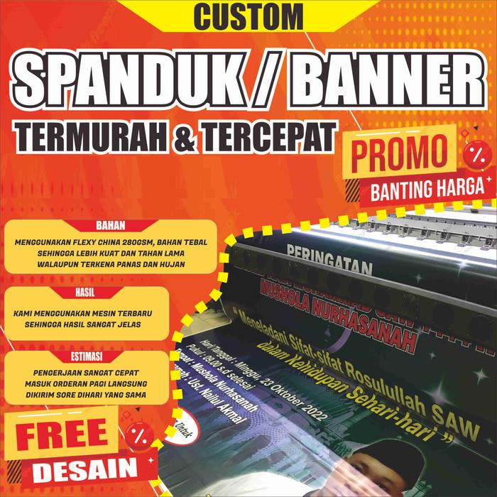 Jual CETAK SPANDUK CUSTOM BANNER FREE DESIGN 280g - 50CMX50CM - Kab ...