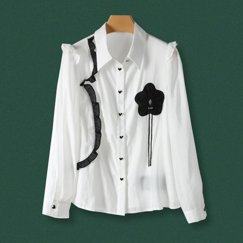 FADFAD Atasan kemeja motif hiasan bunga warna kontras lengan - Shop ...