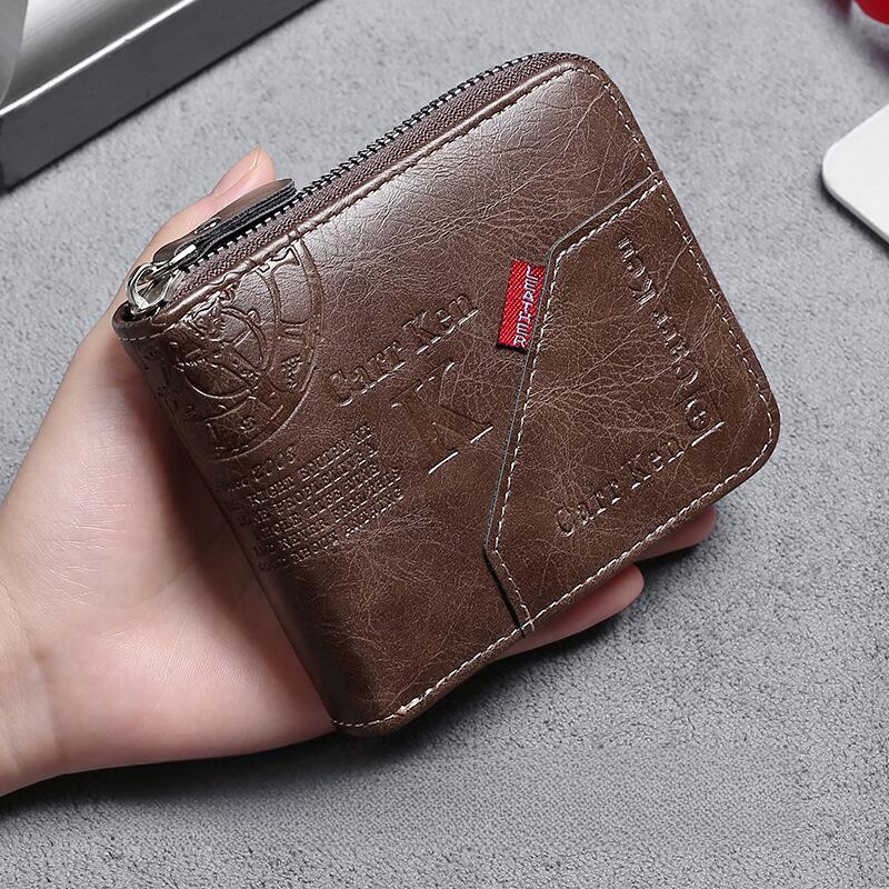 Dompet Kulit PU, untuk Lelaki, Lilin, Pemegang Kad, Zip Pendek ...