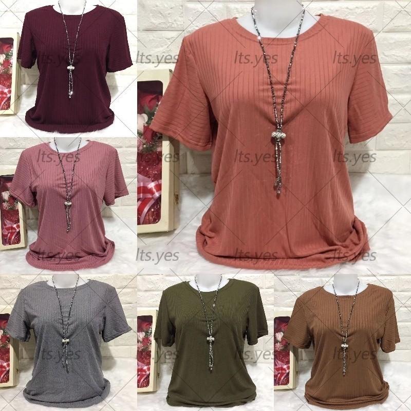 JMK | Plus size Big size Plain Knitted blouse short sleeve Tops ...