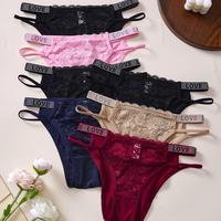 Women's Rhinestone Letter Tape High Waist Panty, Soft Comfy Breathable ...