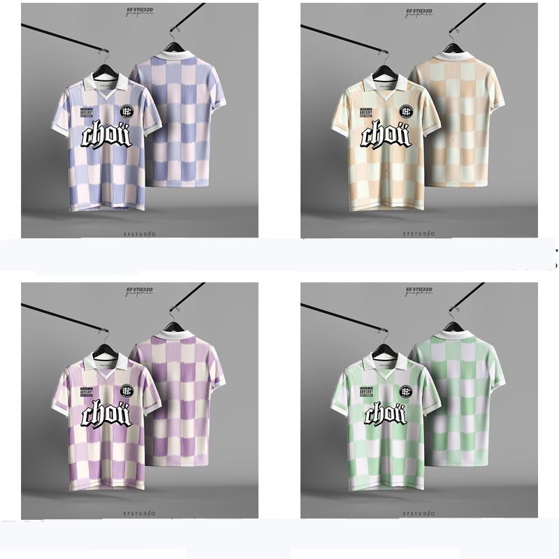 CHOII jersey sublimation Line geometric plaid print retro jersey ...