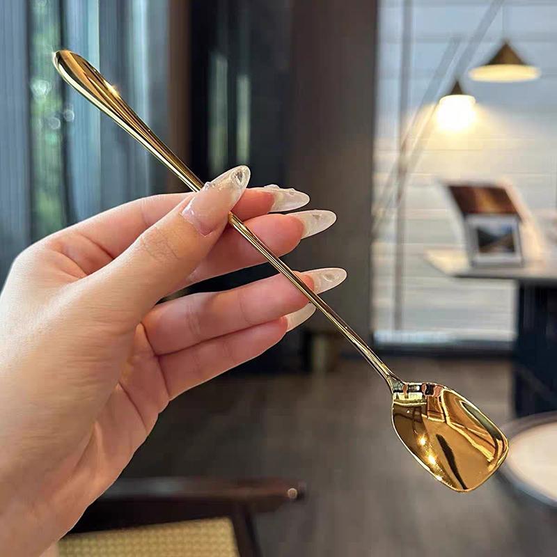 [ADH]Stainless Steel Coffee Tea Spoon Net Red Golden Dinner Long ...