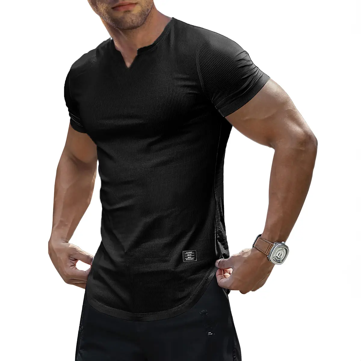 JMIERR Men's Plain Casual Muscle Shirts for Men Slim Fitted T Shirt V ...