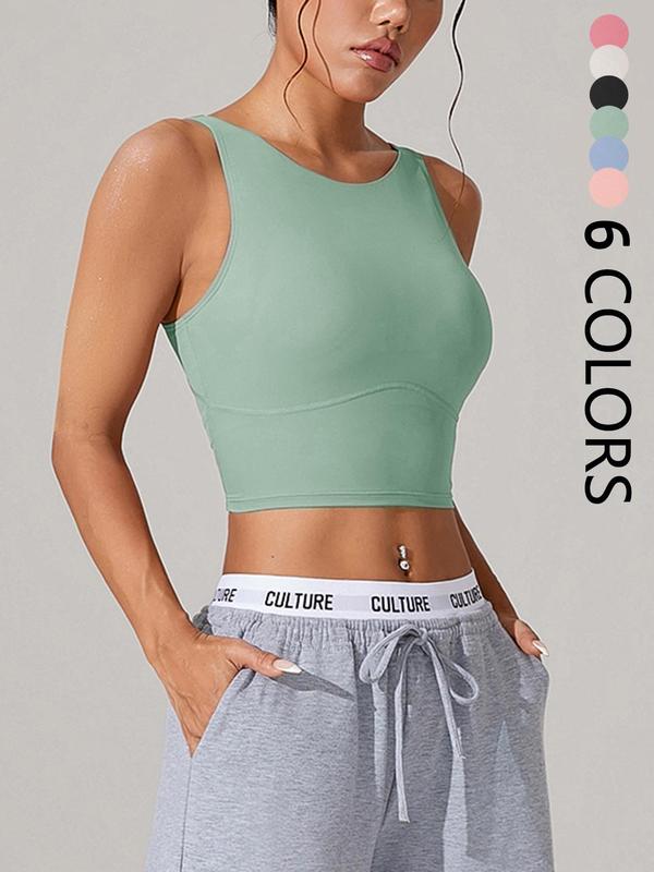 Women's Solid Color Crop Sports Bra, Breathable Comfortable Sports Bra ...