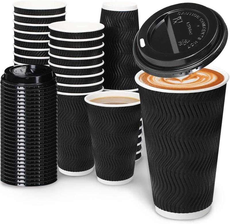 Daily life 16oz Coffee Cups with Lids, 100 Pack Insulated Ripple ...