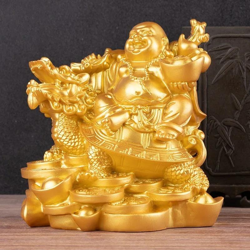 1PC Golden Laughing Buddha Statue Chinese Feng Shui Lucky Money ...