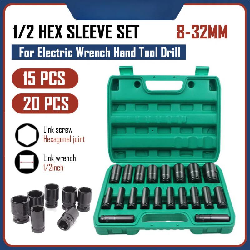COD 15pcs/20pcs 1/2" Long Impact Socket Set Deep Socket Spanar - TikTok ...