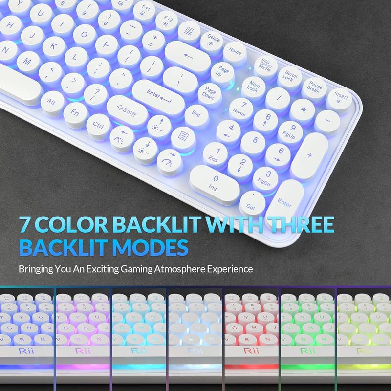 Rii RK906 Wireless Typewriter Style Gaming Keyboard, Multi-Device ...