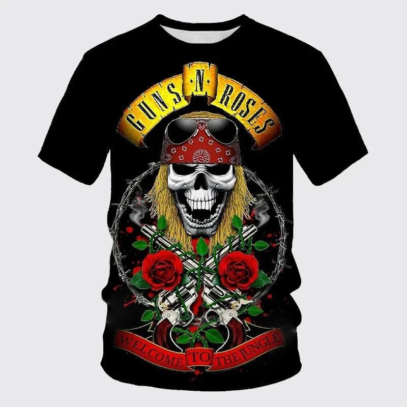 Baju-T Cetakan 3D, Guns N Roses Rock Band, Fesyen, Kasual, Bersaiz ...