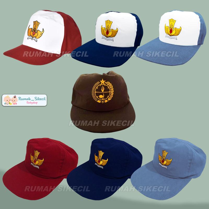 Topi Sekolah SD SMP SMA Topi Biru Putih Topi Merah Polos Top - Shop ...