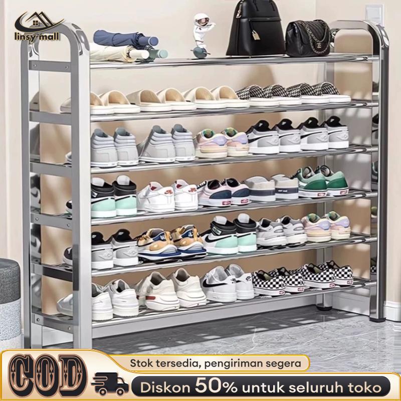 Rak Sepatu & Sendal Stainless Steel 6/5/4/3 Susun Rak Sepatu Kokoh Besi ...