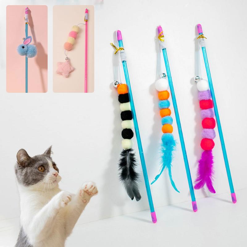 TK Funny Feather Cat Plush Teaser Wand with Bell Pet Interactive ...