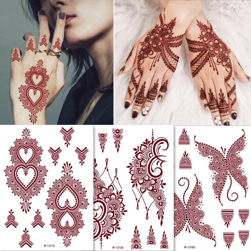Brown Henna Hand Tattoo Sticker Waterproof Temporary Tattoo Stickers ...