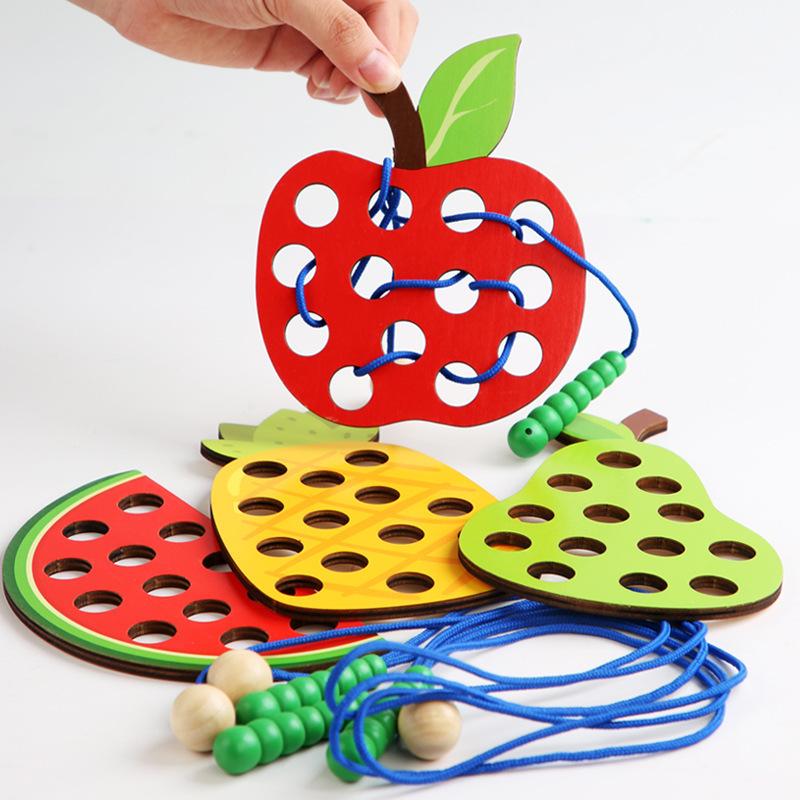 Wooden Fruit Threading Board Toy Kindergarten Area Put Montessori ...
