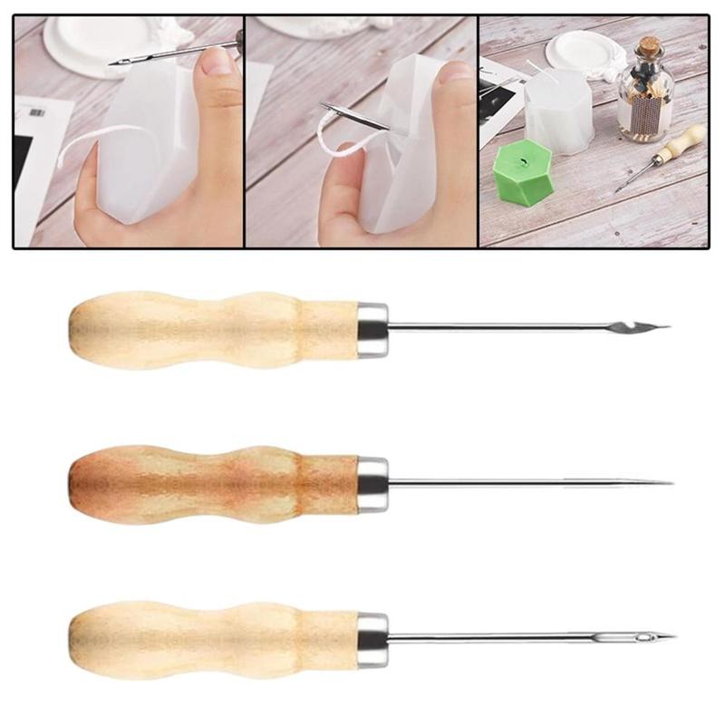 Jahit Awl, 3x, Pemegang Kayu, Jarum Lubang Penebuk, untuk Pembaikan ...