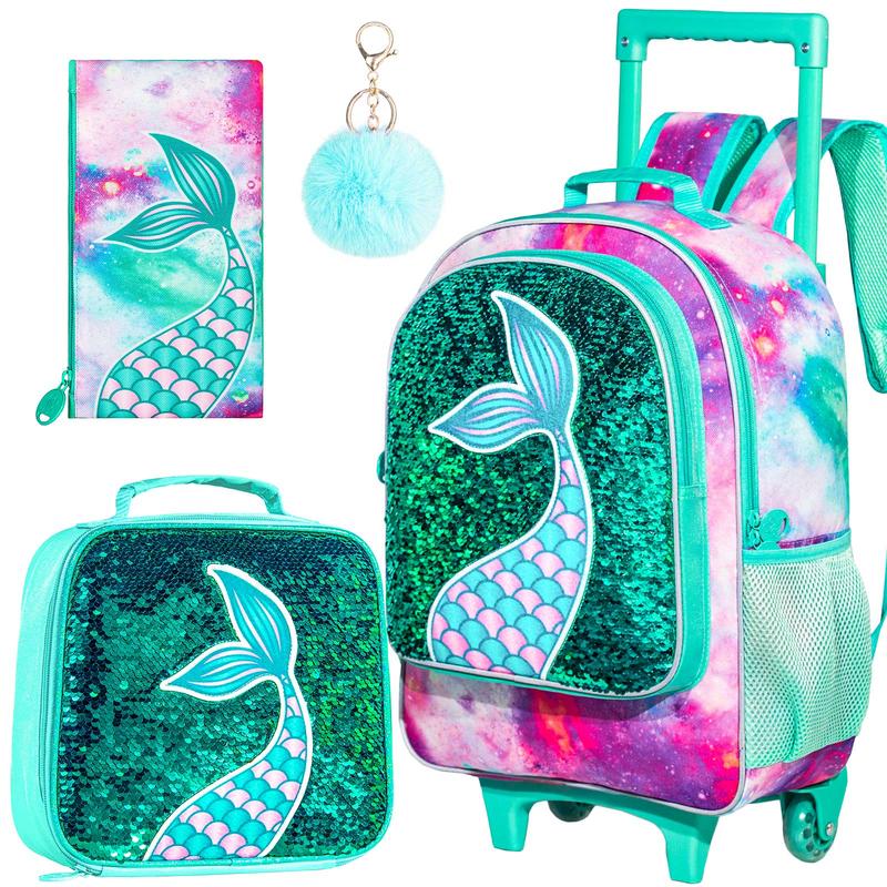Girls Rolling Backpack, Kids Wheels Bookbag - Roller Elementary ...