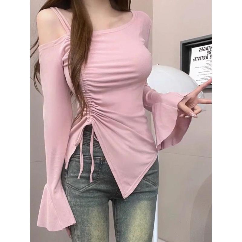 Kemeja-T Luar Bahu, Gaya Comel dan Seksi, Rekaan Tidak Teratur ...