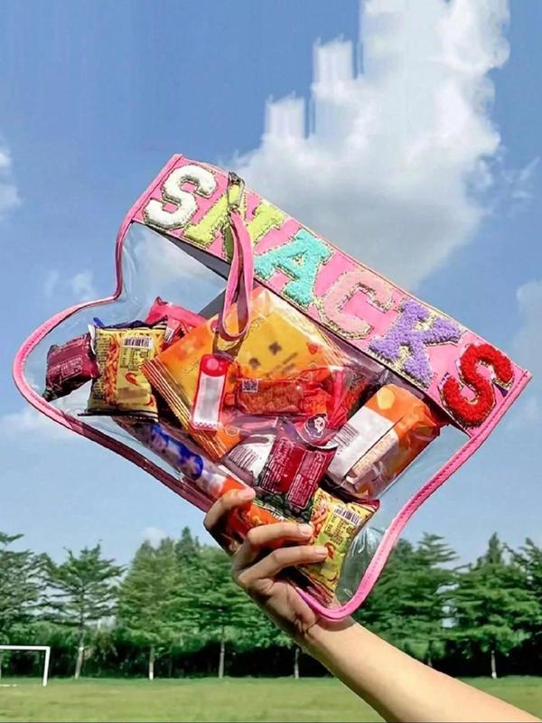 Fashionable Letter Pattern Snack Bag, 2025 New Style Cute Colorblock ...