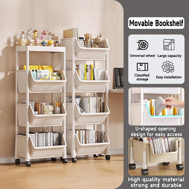 2/3/4/5 Layers Book Shelf Moving Rack Kitchen Storage Shelf Plastic ...