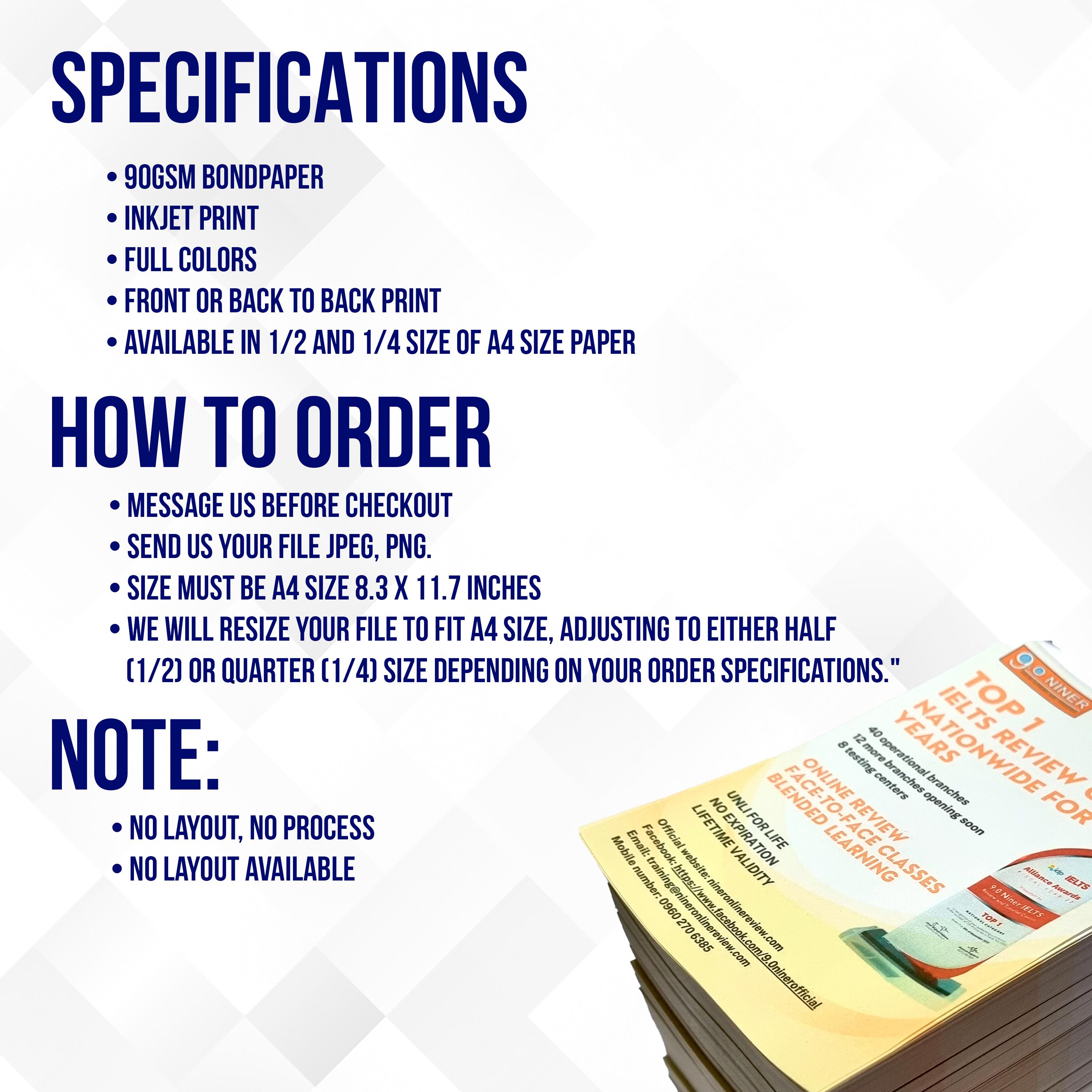Flyers 90Gsm Bond Paper Front or Back to Back Print Full Colors 1/4 of ...