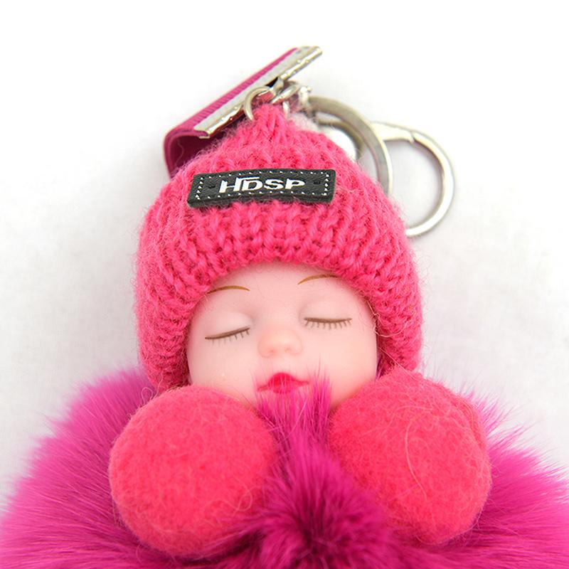 Pompom Sleeping Baby Keychain Cute Fluffy Plush Doll Keychains - TikTok ...