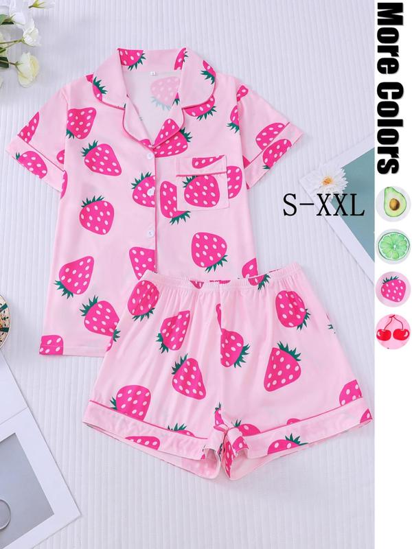 Women's All Over Lemon Print Short Sleeve Pajama Two-piece Set ...