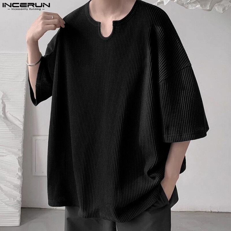 INCERUN Mens Plain Simple V-Neck Short Sleeve T-Shirt Loose Drop ...