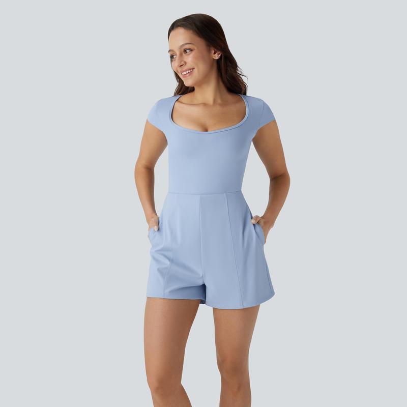 Halara Softlyzero Airy U Neck Cap Sleeve Side Pocket Cool Touch ...