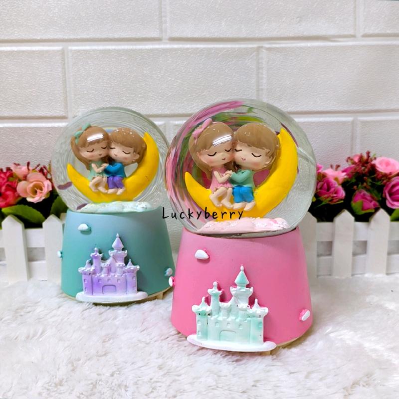 Snowball /Pajangan Bola Kaca Musik Box COUPLE XL (100) + Lampu Salju ...