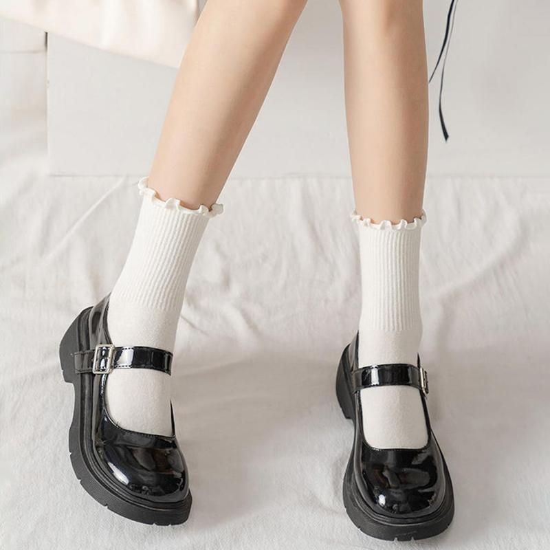Tayuod Pure Color Lady Socks Women Mid-tube Socks Stylish Ruffle ...