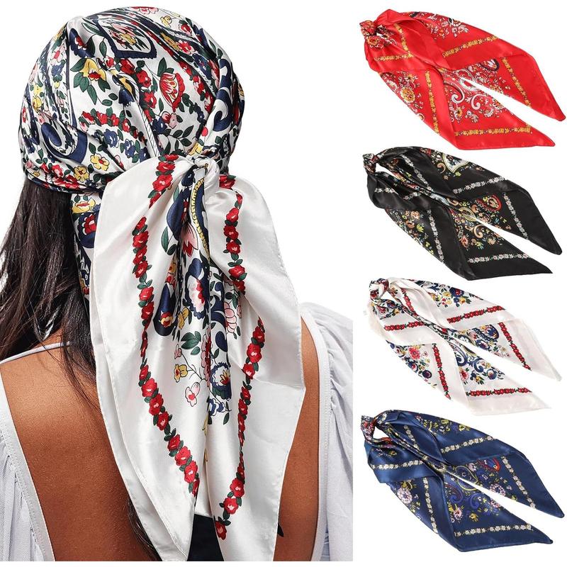 35” Satin Large Square Head Scarves - 4PCS Silk Like Neck Scarf Hair ...