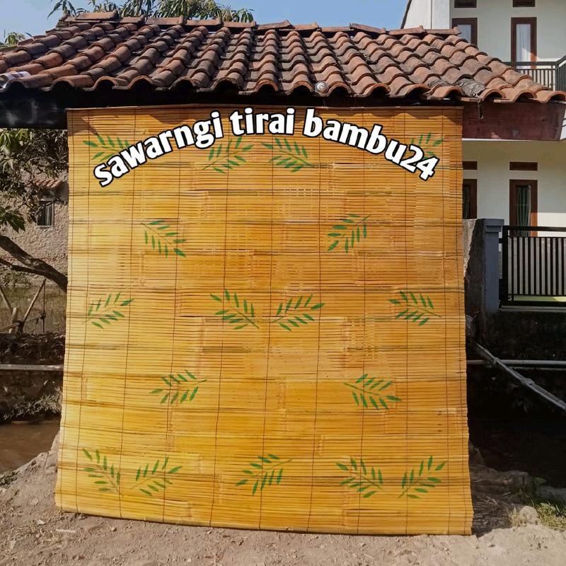 tirai bambu asethetic gulung murah tirai bambu vernis motip bunga ...