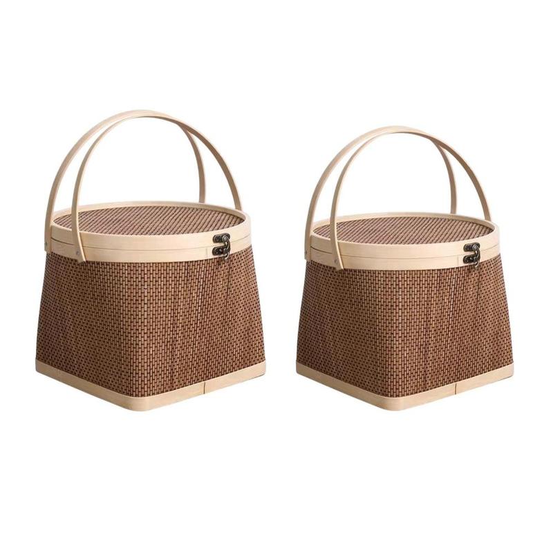 Flower Basket Lock Lid for Picnic Gift Packing Basket for Snacks Bread ...