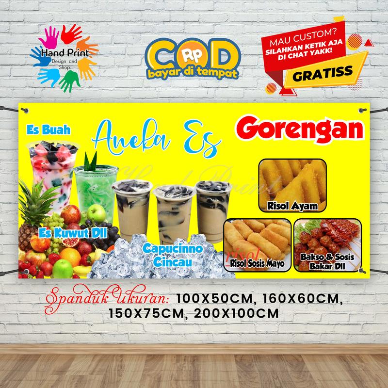 Cetak Spanduk Banner Aneka Es & Gorengan Kuning MMT Spanduk Custom ...