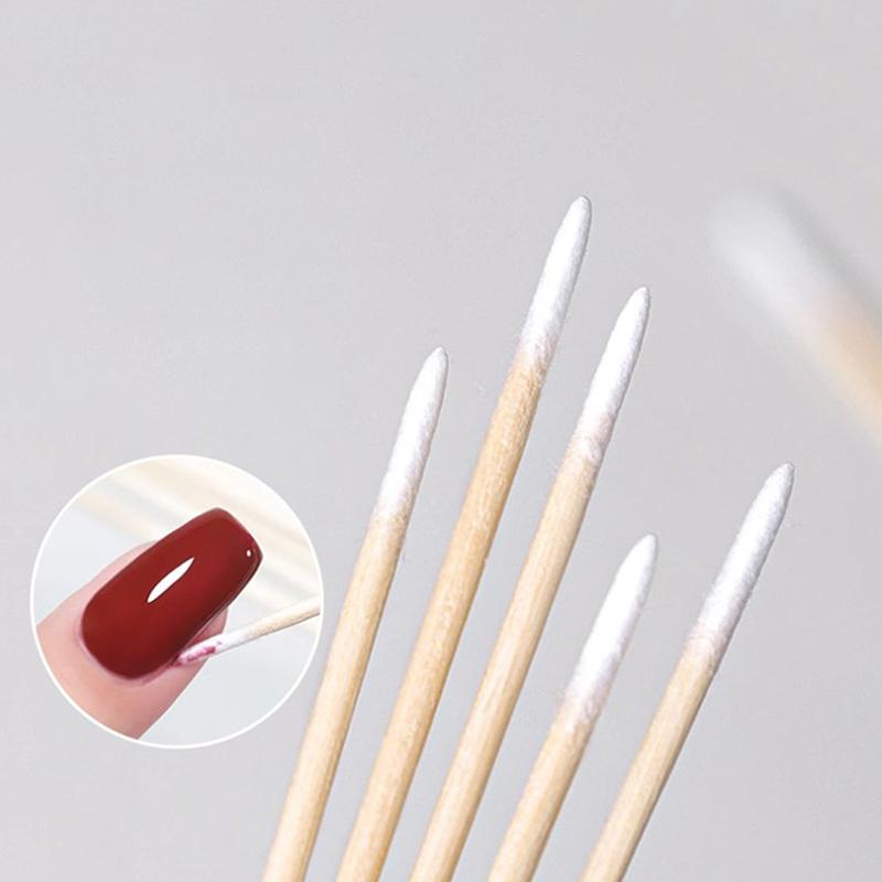 100Pcs Nails Art Wood Cotton Swab Clean Sticks Buds Tip Cuticle Pusher ...