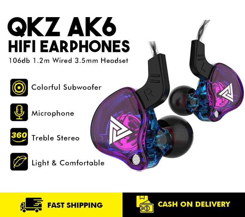 { FREE BOX }QKZ AK6 Sports Earphones Dynamic Earbuds with Microphone ...