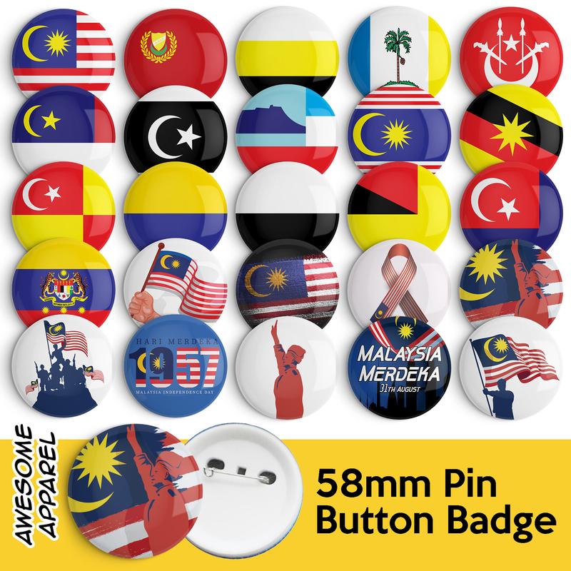 Malaysia State Flags and Merdeka Designs 58mm 44mm Button Badge ...