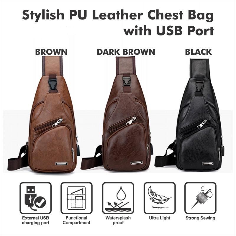 DM Retro Leather Crossbody Men Bag USB Bag Sling Bag Chest Bag - TikTok ...
