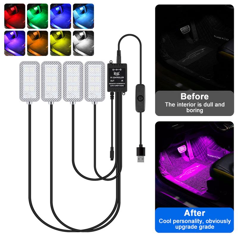4Pcs/Set 12V 5V USB LED Car Interior Atmosphere Backlight Ambient ...