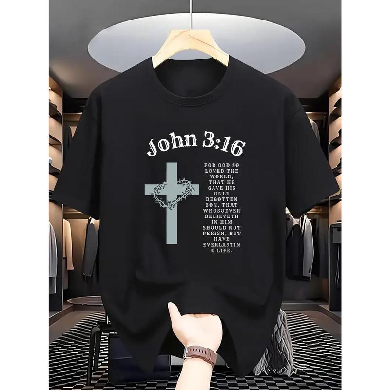 T-Shirt Grafik Salib John 3:16 Lelaki Klasik Leher Kru Kasual T-Shirt ...