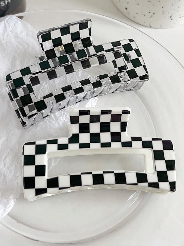 Colorblock Checkerboard Pattern Hair Claws Set, Elegant Hair ...