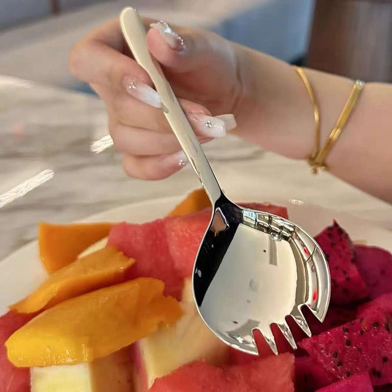 Stainless Steel Salad Spoon, Two-in-one, Watermelon Spoon, Toothed ...